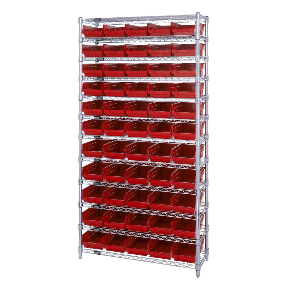 Bin Wire Shelving System, 36"W x 12"D x 74"H overall size, 800 lb. capacity per shelf, includes ...