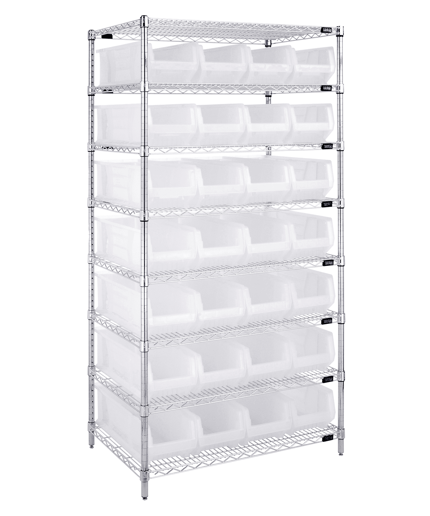 Quantum Storage Systems WR8-950CL Wire Heavy Duty 8 Shelves 74" H x 36" W x 24" D with 28 Clear ...