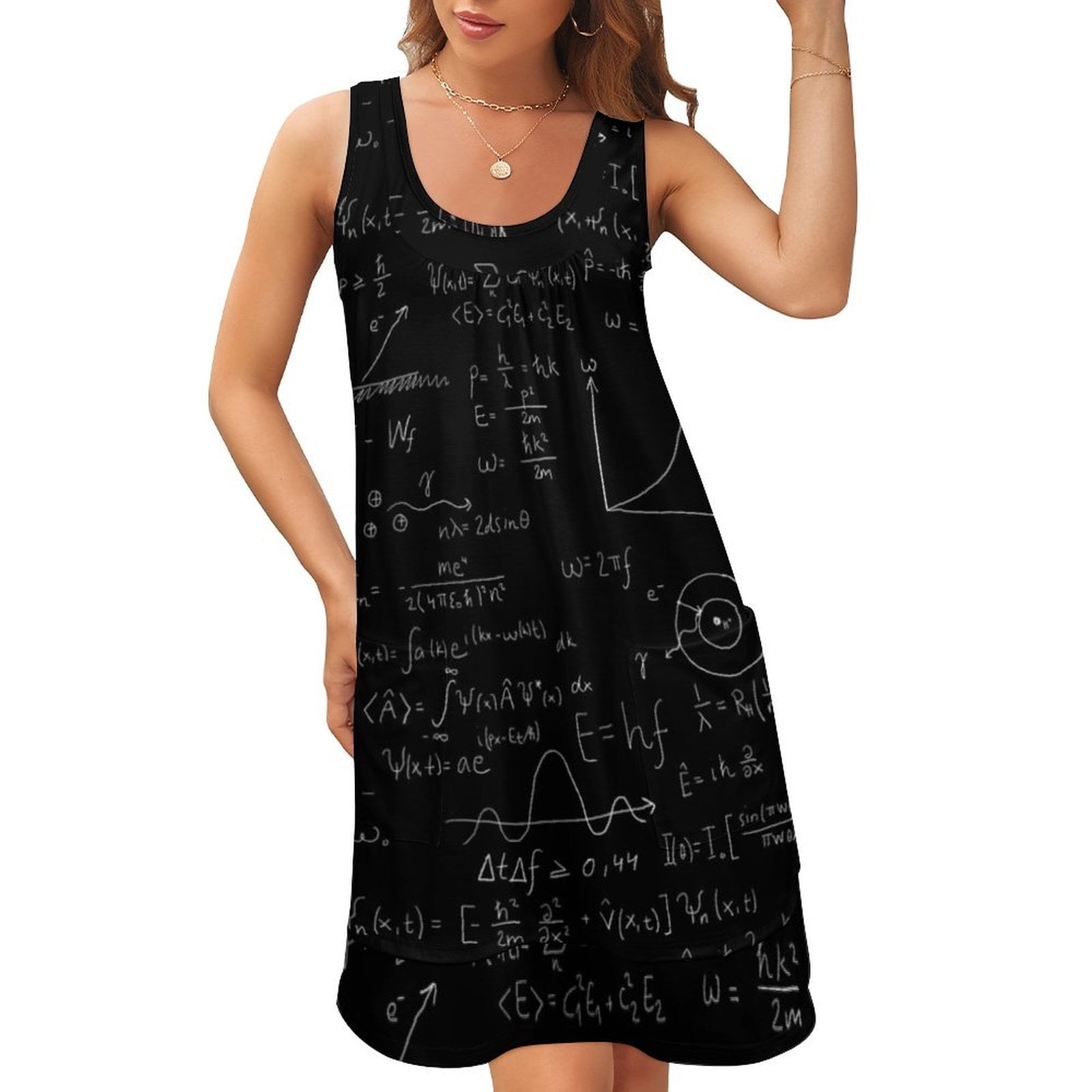 Quantum physics Sleeveless U-Neck Fake Two Piece Dress Woman fashion ...