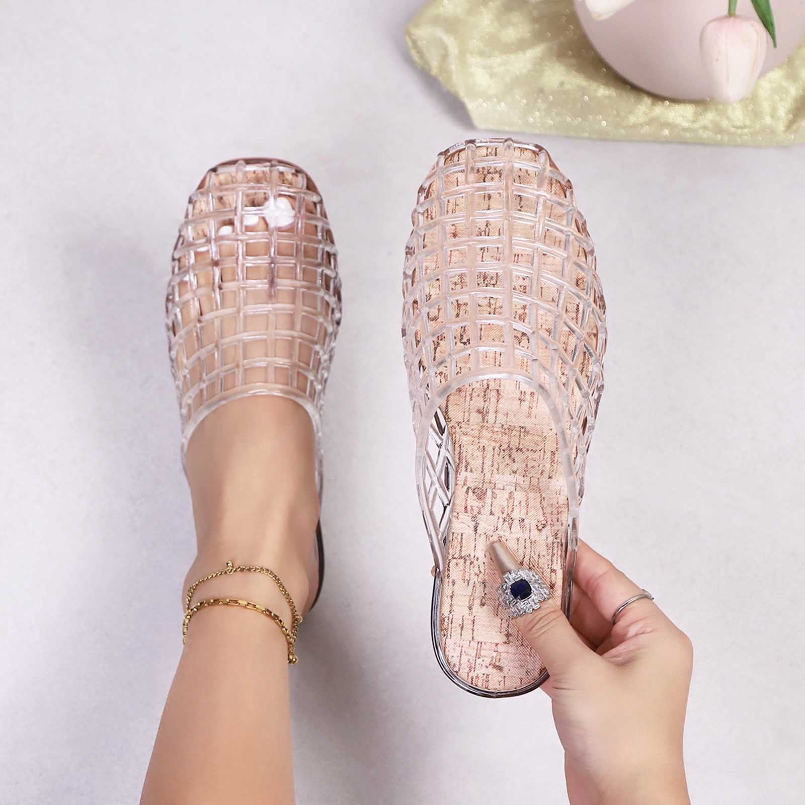 Quaouag Clear Jelly Mesh Slide Sandals for Women Slip on Closed Toe ...