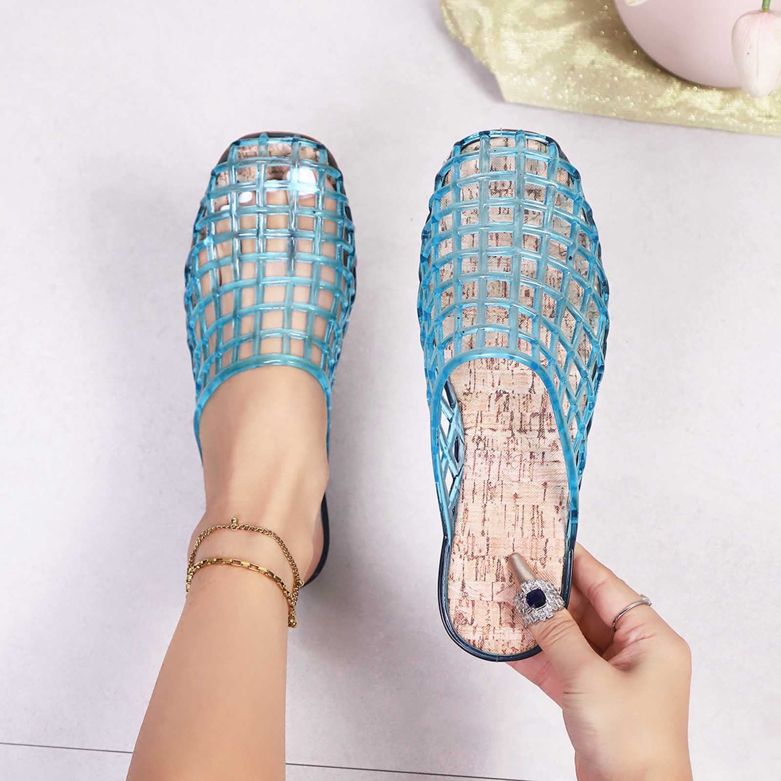 Quaouag Clear Jelly Mesh Slide Sandals for Women Slip on Closed Toe ...