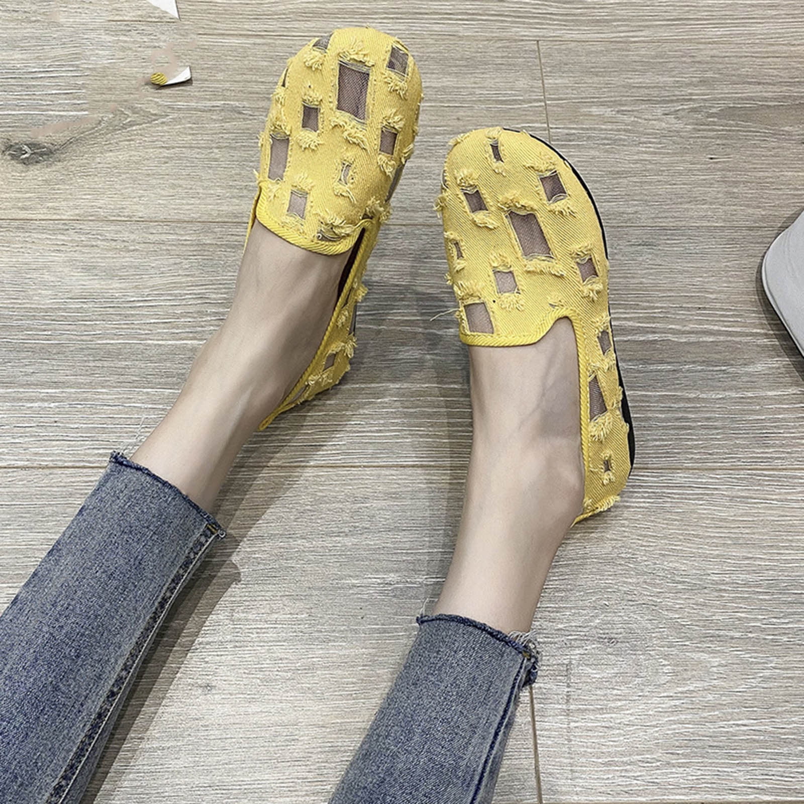 Quaouag Flats Shoes Women Fashion Casual Ripped Denim Slip On Loafer ...
