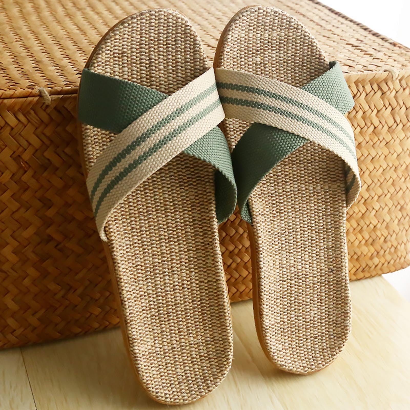 Quaouag Flax Tatami Slippers No Slip Indoor Slippers Open Toe - Walmart.com