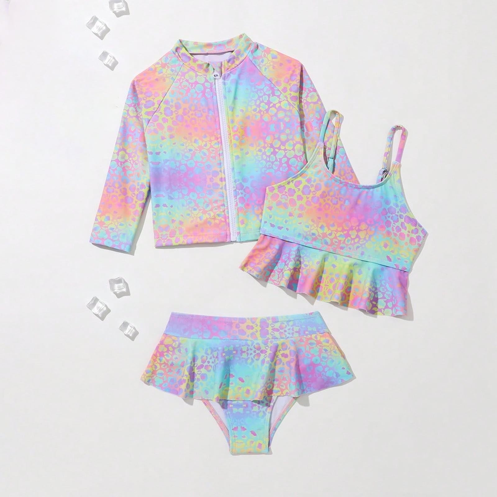 Quaouag Girls 3 Piece Swimsuit Long Sleeve Sun Protection Swimwear ...