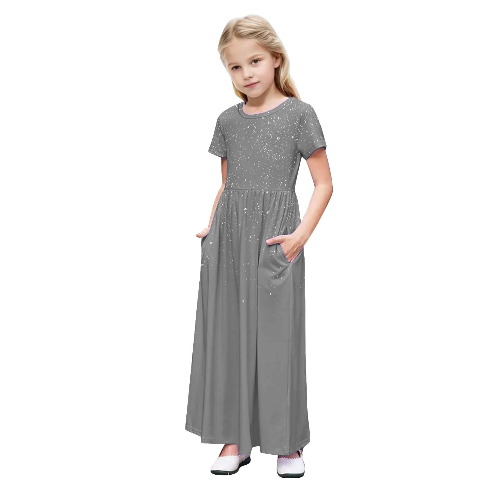Quaouag Girls Maxi Dress with Pockets Short Sleeve Tie Dye Casual Long ...
