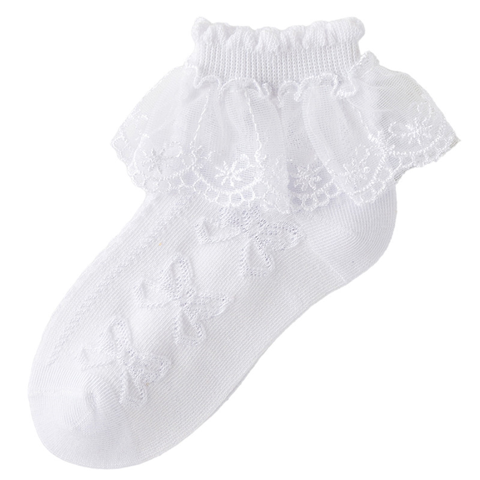 Quaouag Ruffle Pageant Frilly Socks for Toddler Girls Baby White Lace ...