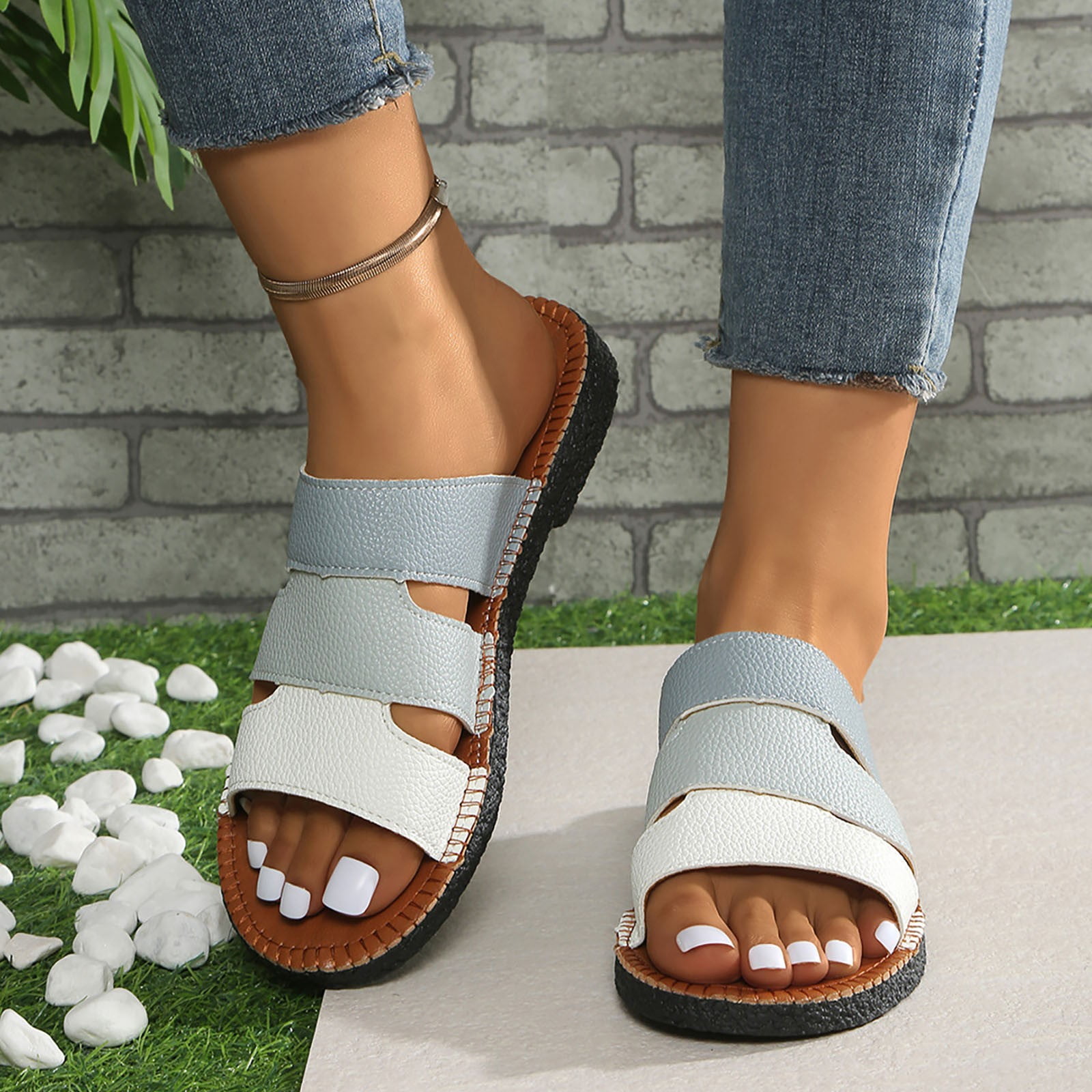 Quaouag Sandals Slides Womens Open Toe Mule Slip On Slide Shoes ...