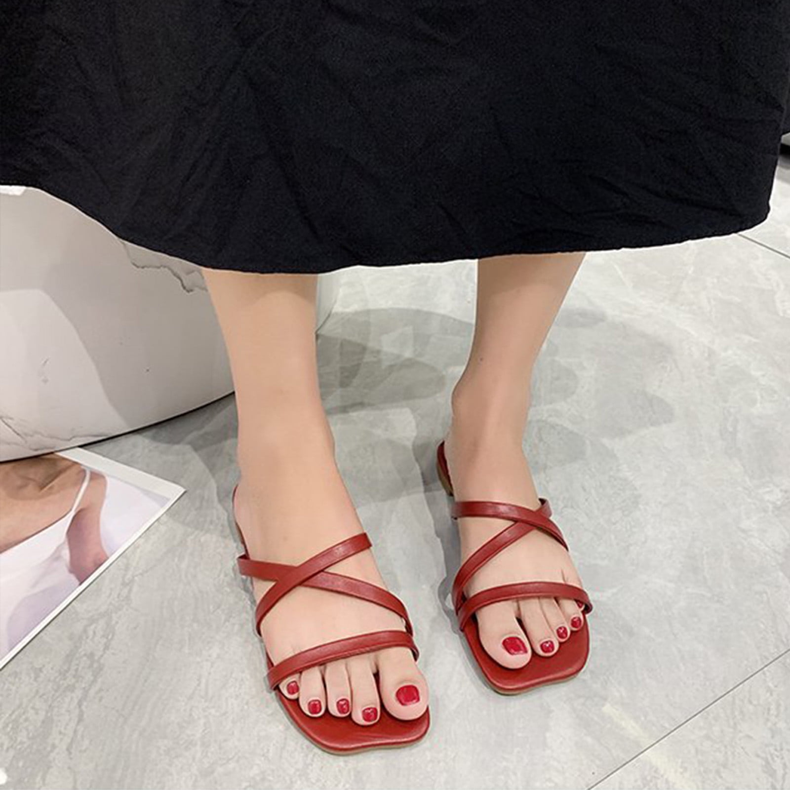 Quaouag Sandals Slides Womens Open Toe Mule Slip On Slide Shoes ...