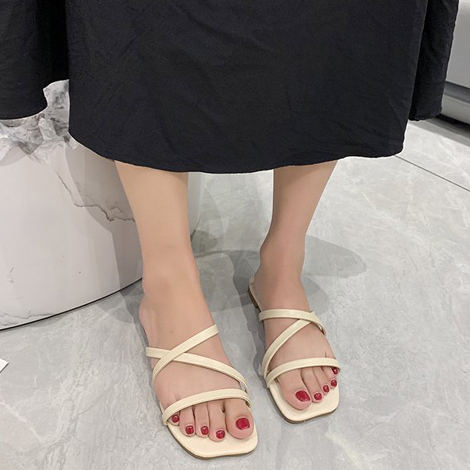 Quaouag Sandals Slides Womens Open Toe Mule Slip On Slide Shoes ...