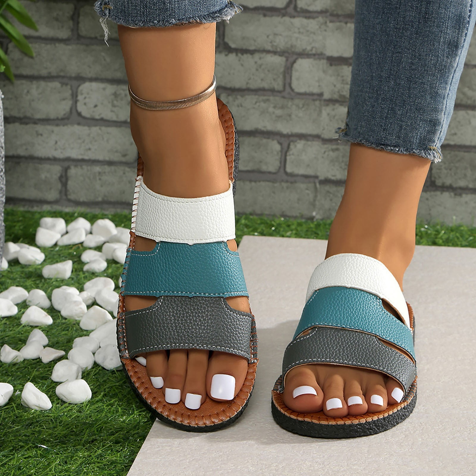 Quaouag Sandals Slides Womens Open Toe Mule Slip On Slide Shoes ...
