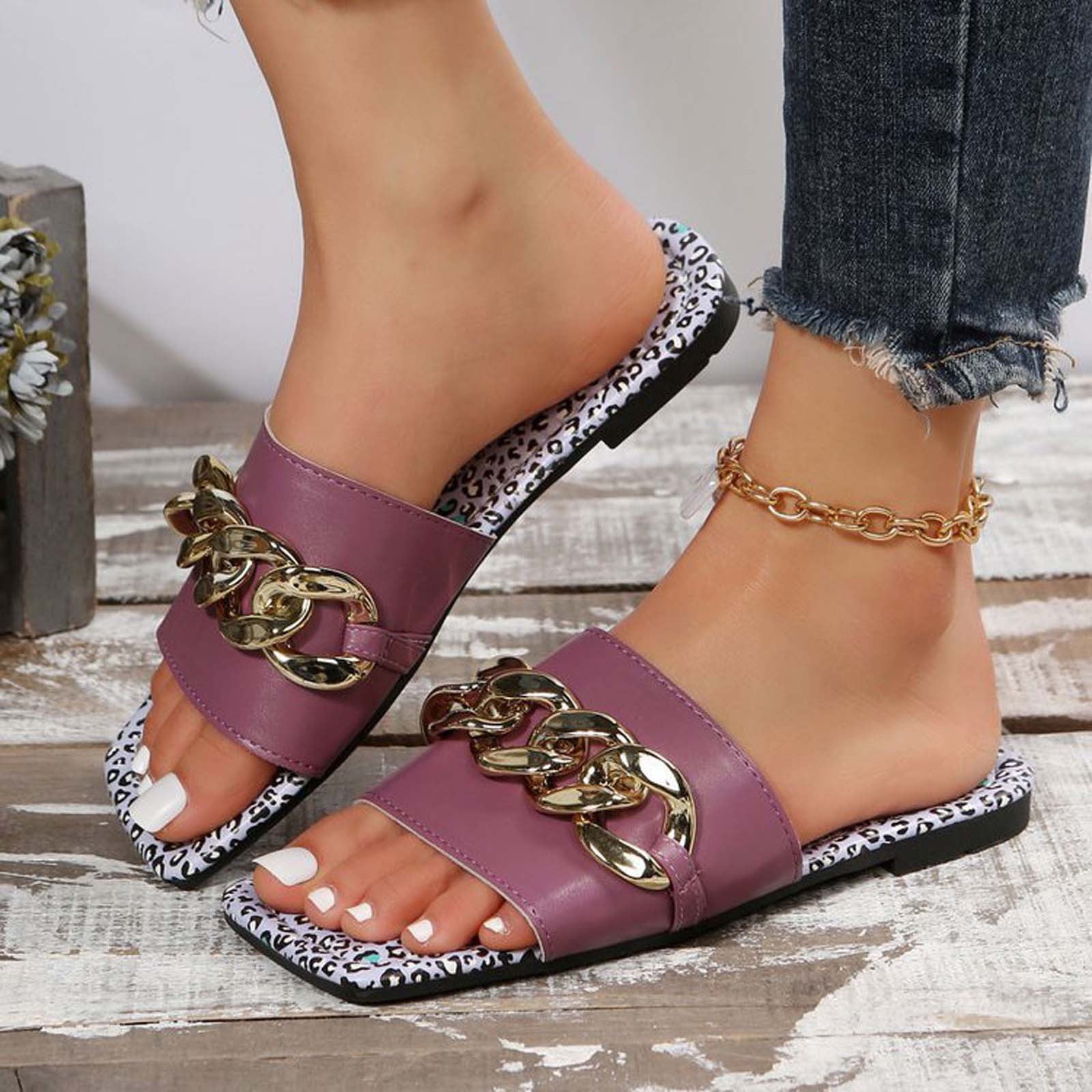 Quaouag Sandals Slides Womens Open Toe Mule Slip On Slide Shoes ...