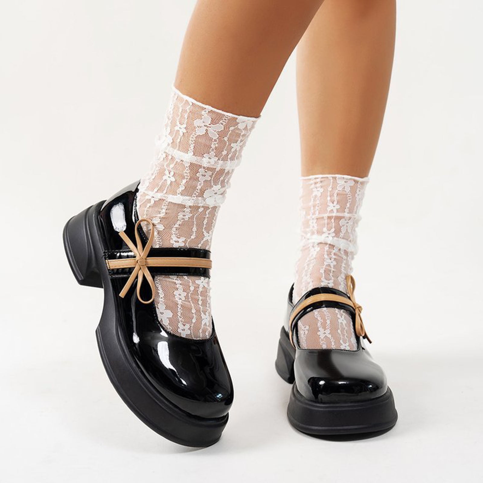 Quaouag Women Y2K Harajuku Kawaii Goth Lolita Round Toe Chunky Heels ...