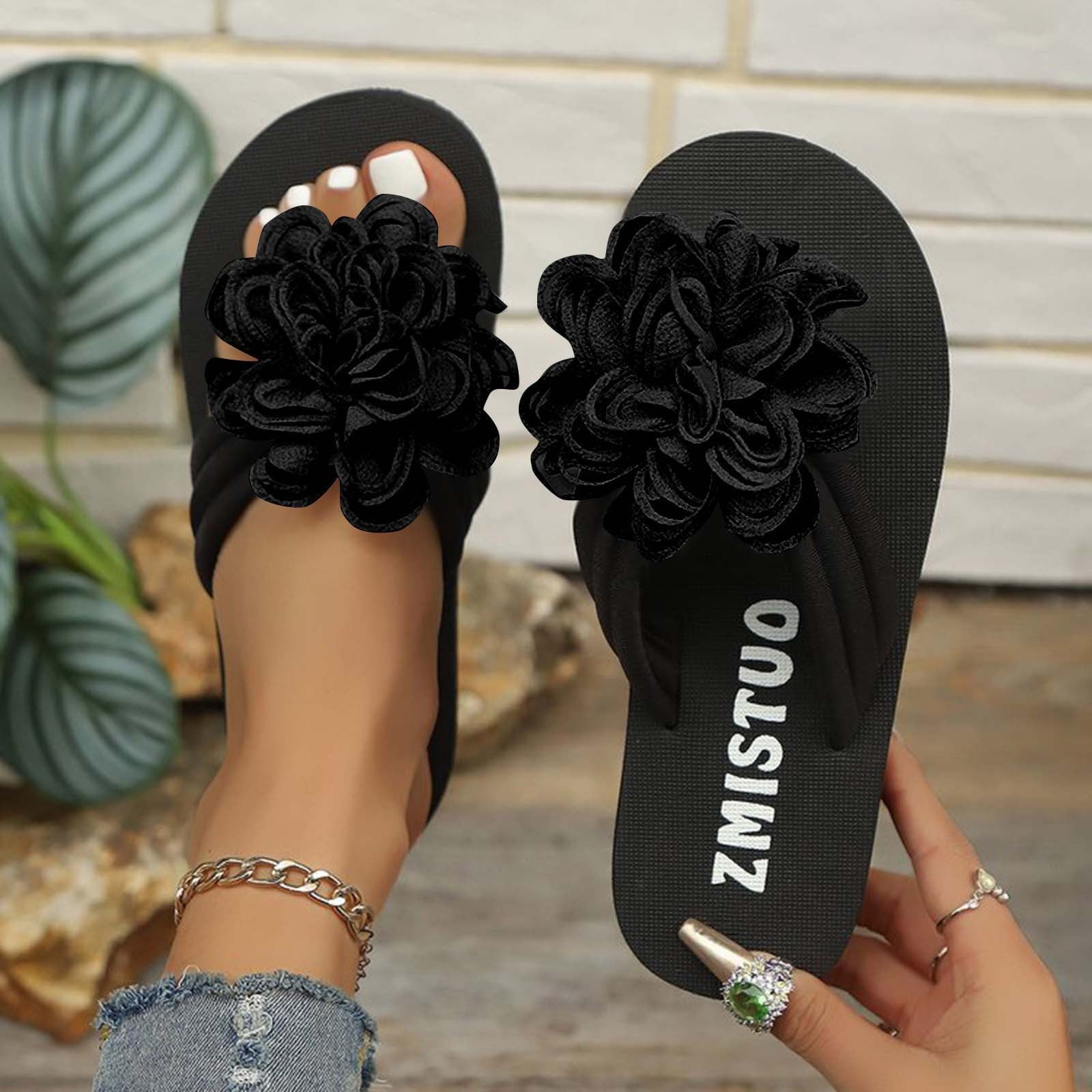 Quaouag Women's Bow Flip Flops Beach Flats Sandals 2025 Round Open Toe ...