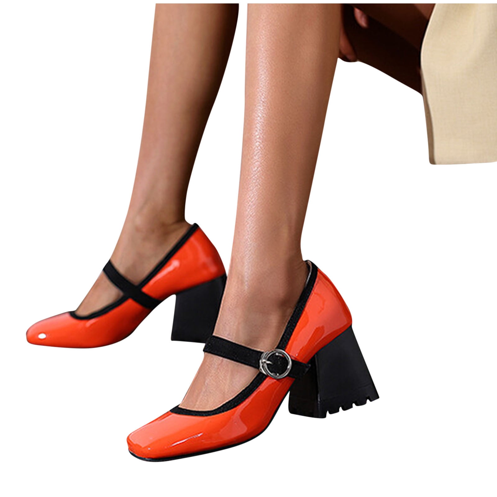 Quaouag Women's Chunky Low Block Heel Dress Shoes Mary Janes Heels for ...