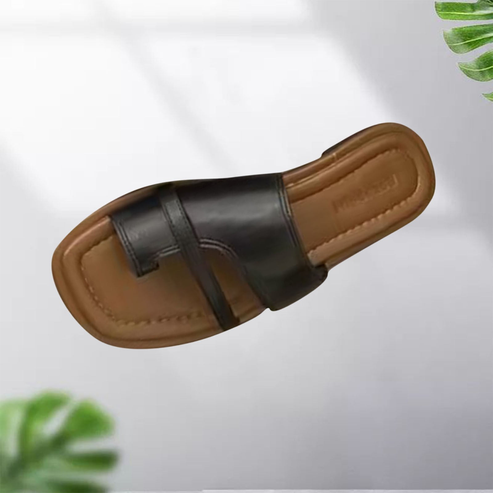 Quaouag Women's Leather Toe Ring Sandals Dressy Summer Slip on Slides ...