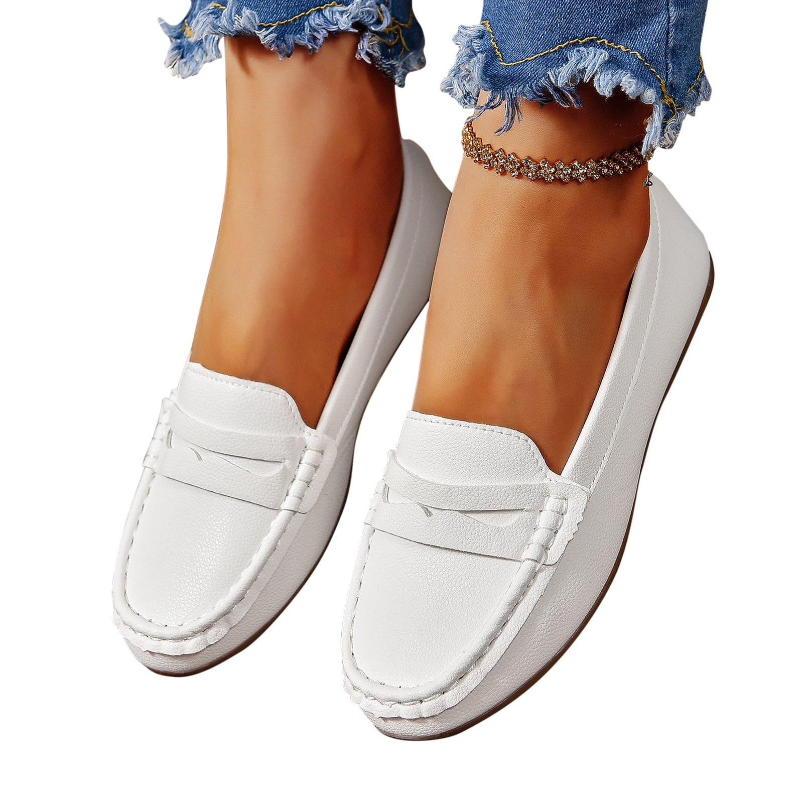 Quaouag Women's PU Leather Penny Loafers Classic Driving Moccasins Casual Slip On Comfort Women ...