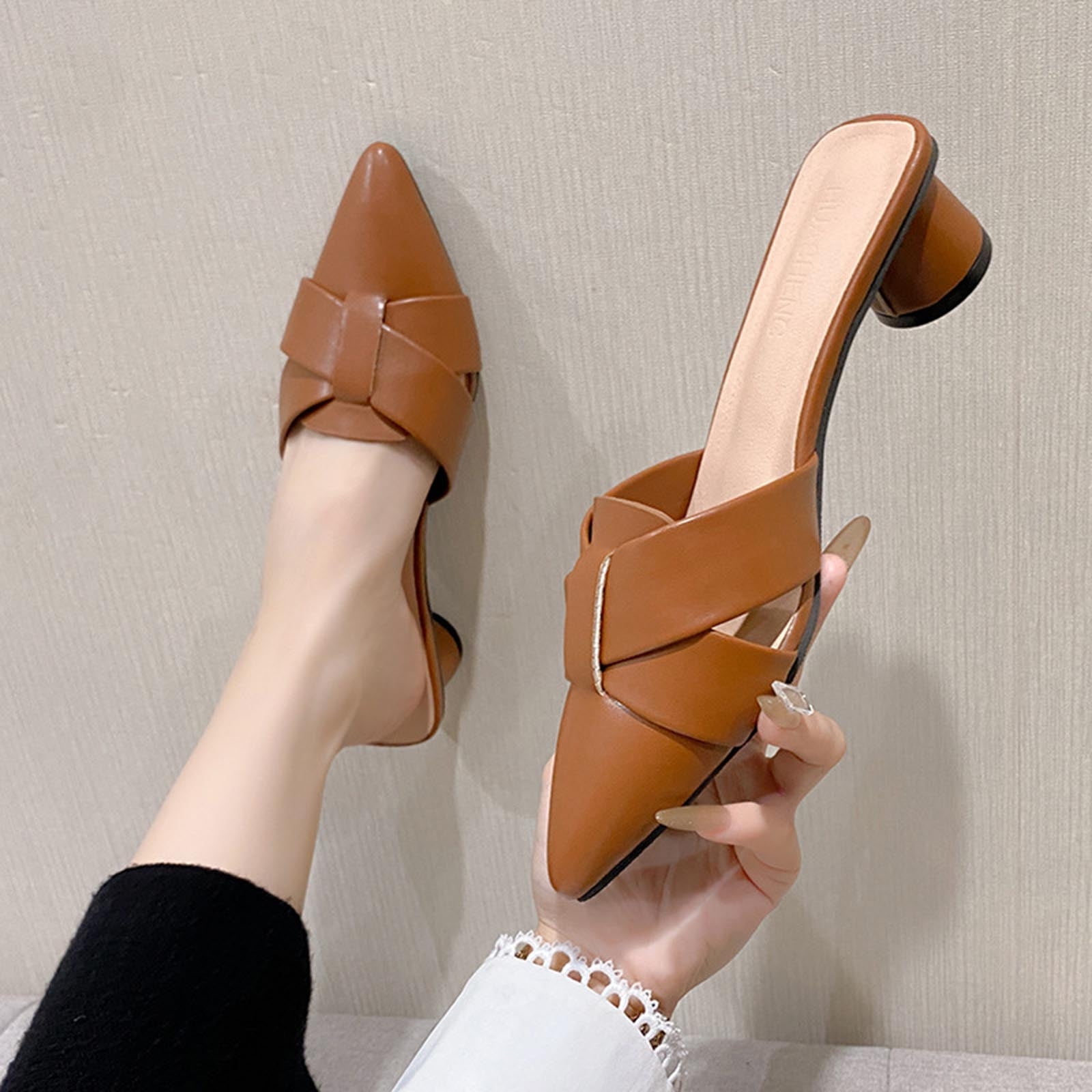 Quaouag Women's Pointed Slippers, Backless Loafers, Block Heels, Beach ...