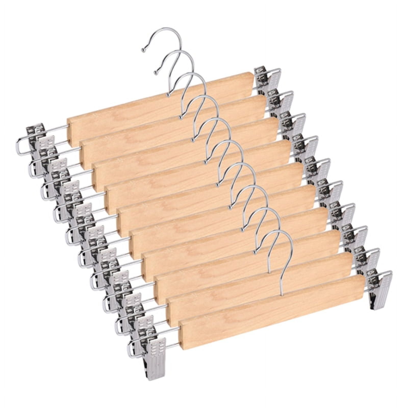 Quaqdae Wooden Hangers 10 Pack Wooden Skirt Hangers With Adjustable ...