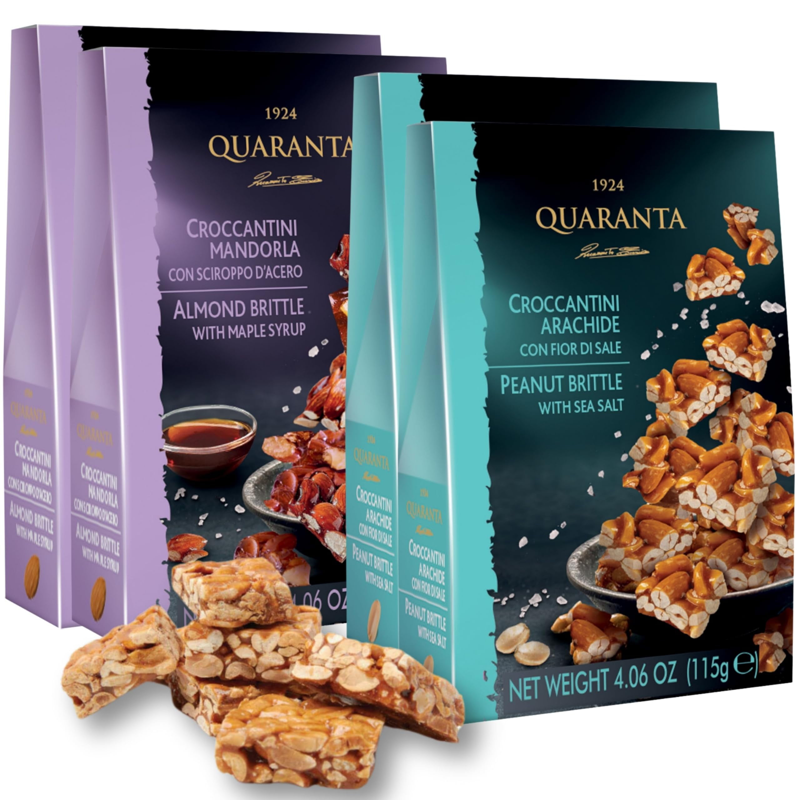 Quaranta Brittle Bites Variety SBF3 4 Pack - Peanut & Almond with Maple ...