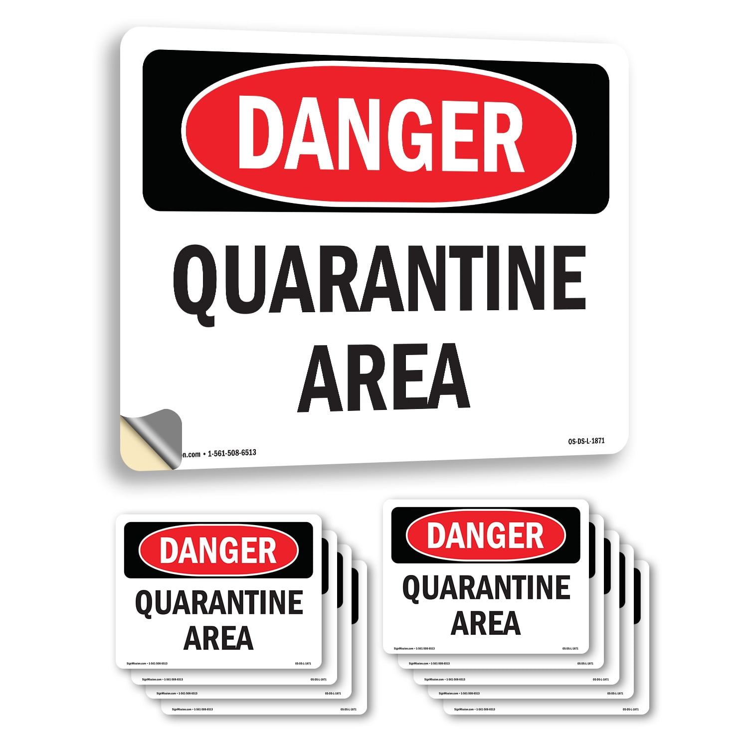 Quarantine Area OSHA Danger Vinyl Decal Label 5 Inch x 3.5 Inch - 10 ...