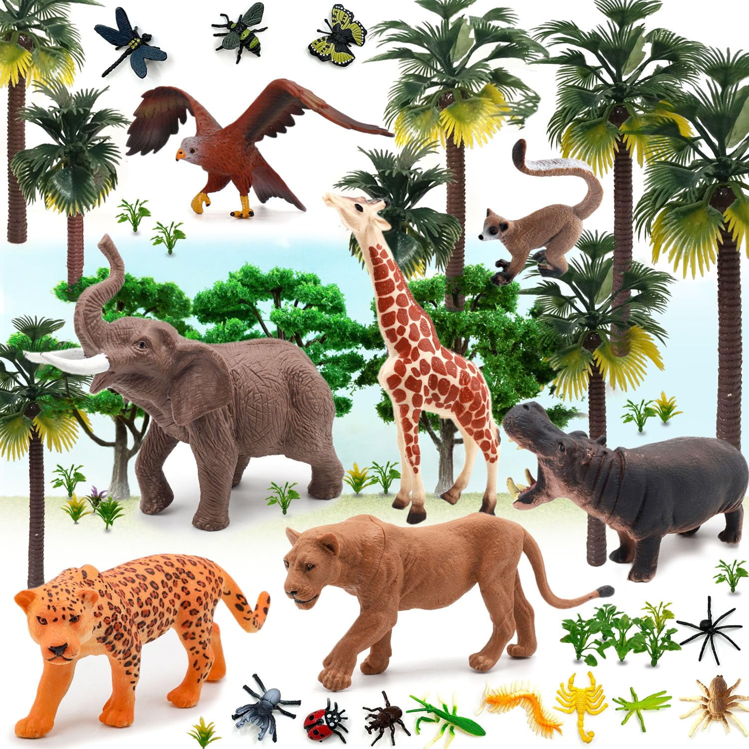 QuarenDen 49Pcs Rainforest Animals YPF5 Figures, Model Scenery Kit ...