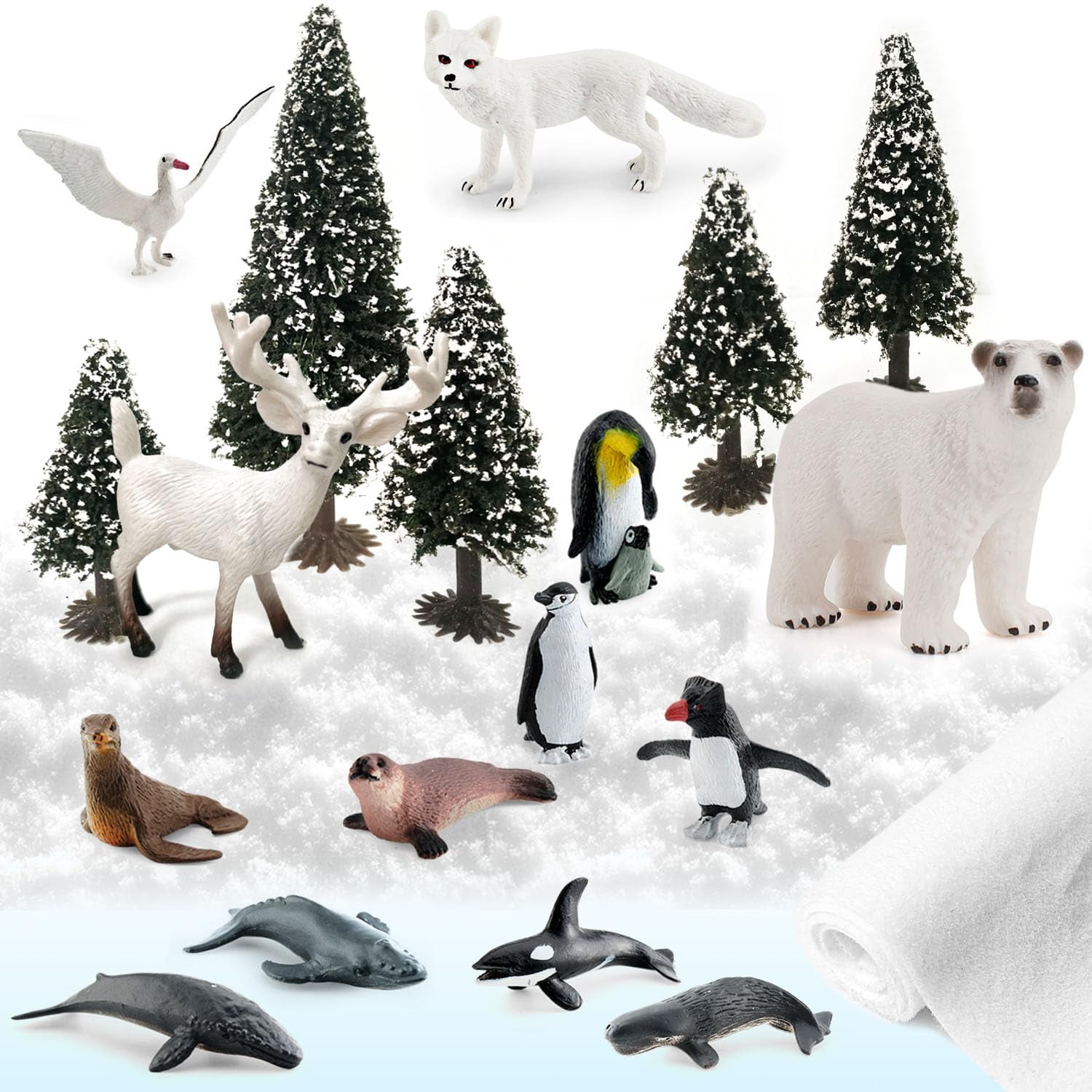 QuarenDen Arctic Animals Toys, AIF4 Polar Animals Toy, 21PCS, Model Scenery Kit, Antarctic ...