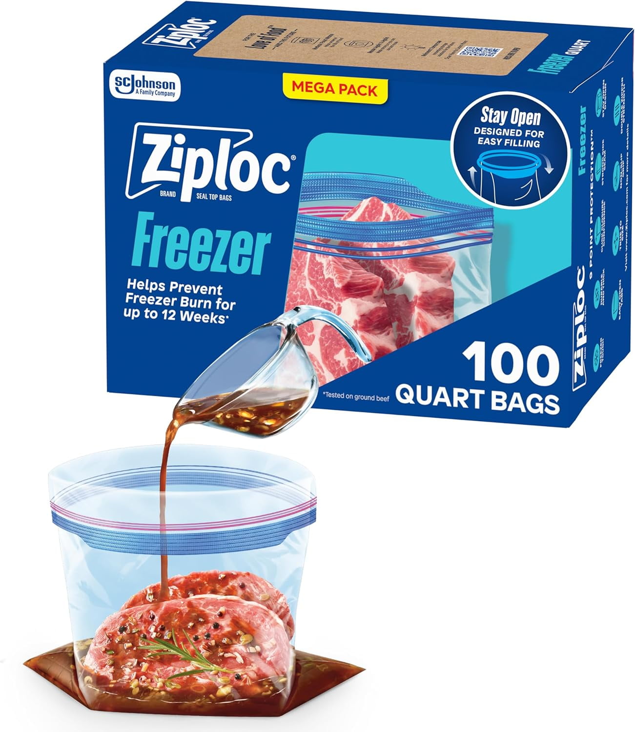 Quart Food Stora Freezer Bags, Grip 'n Seal Technology for Easier Grip ...