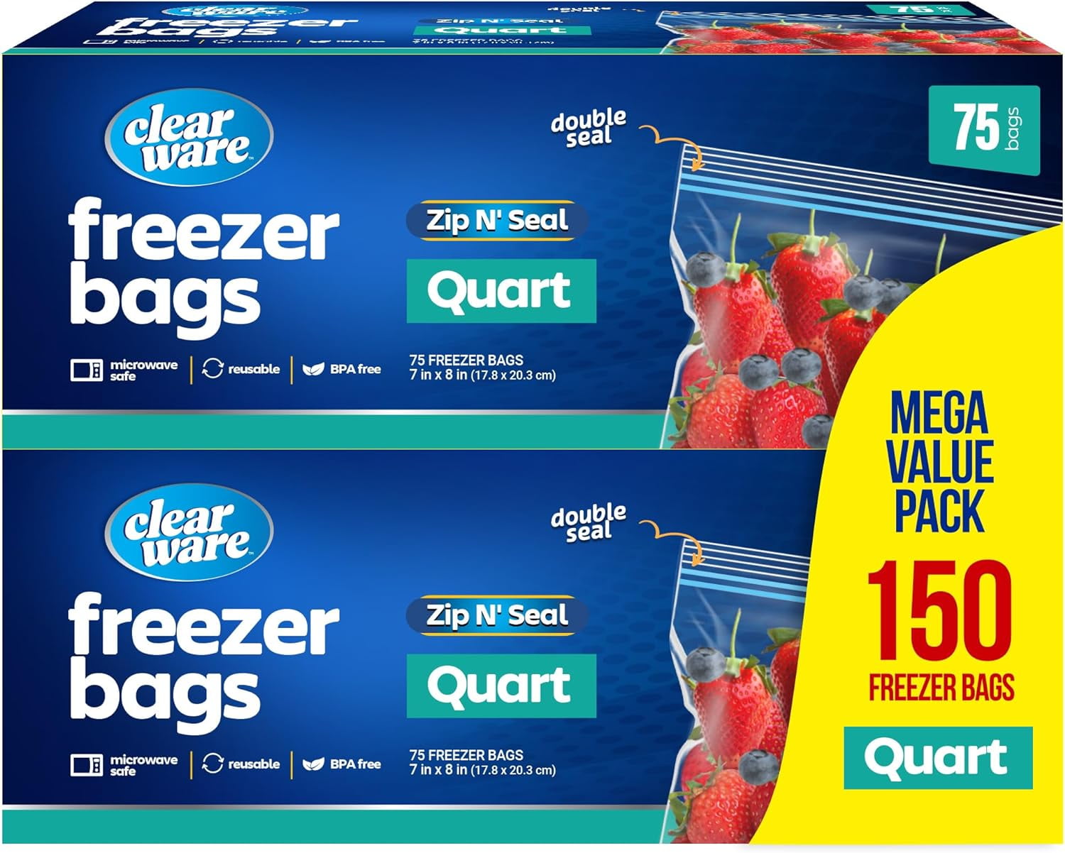 Quart Freezer Bags - 150 Count Resealable Plastic Containers for Fresh ...
