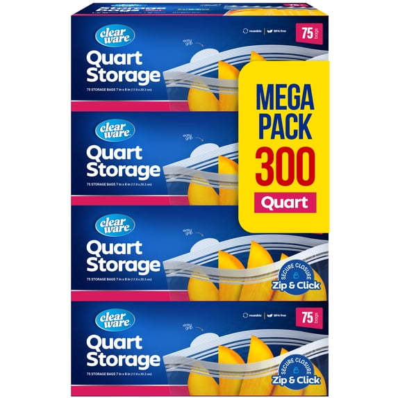 ClearWare Quart Plastic Storage Bags, Reusable Thick Food Bags ...