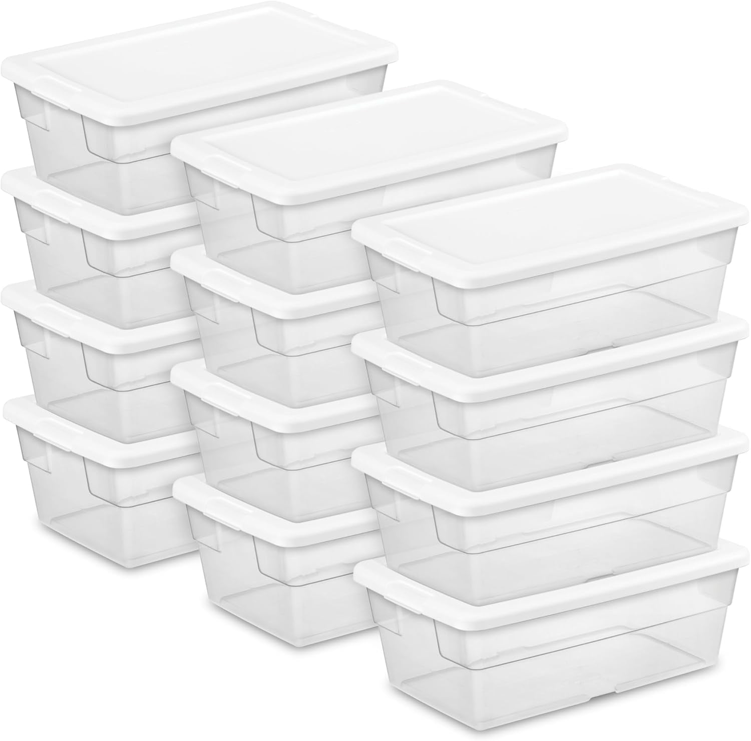 Quart Storage Box, Stackable Clear Plastic Bins with Snap-On Lids ...