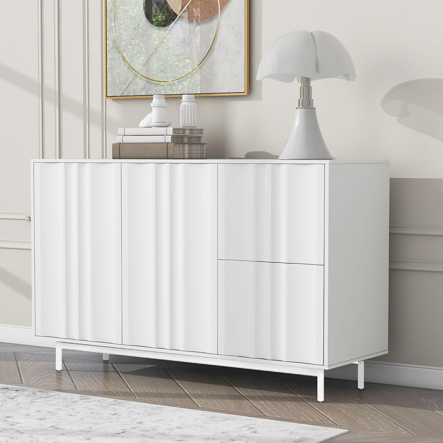 Quarte Accent Storage Cabinet,Wave Pattern,Wooden Sideboard with 2 ...