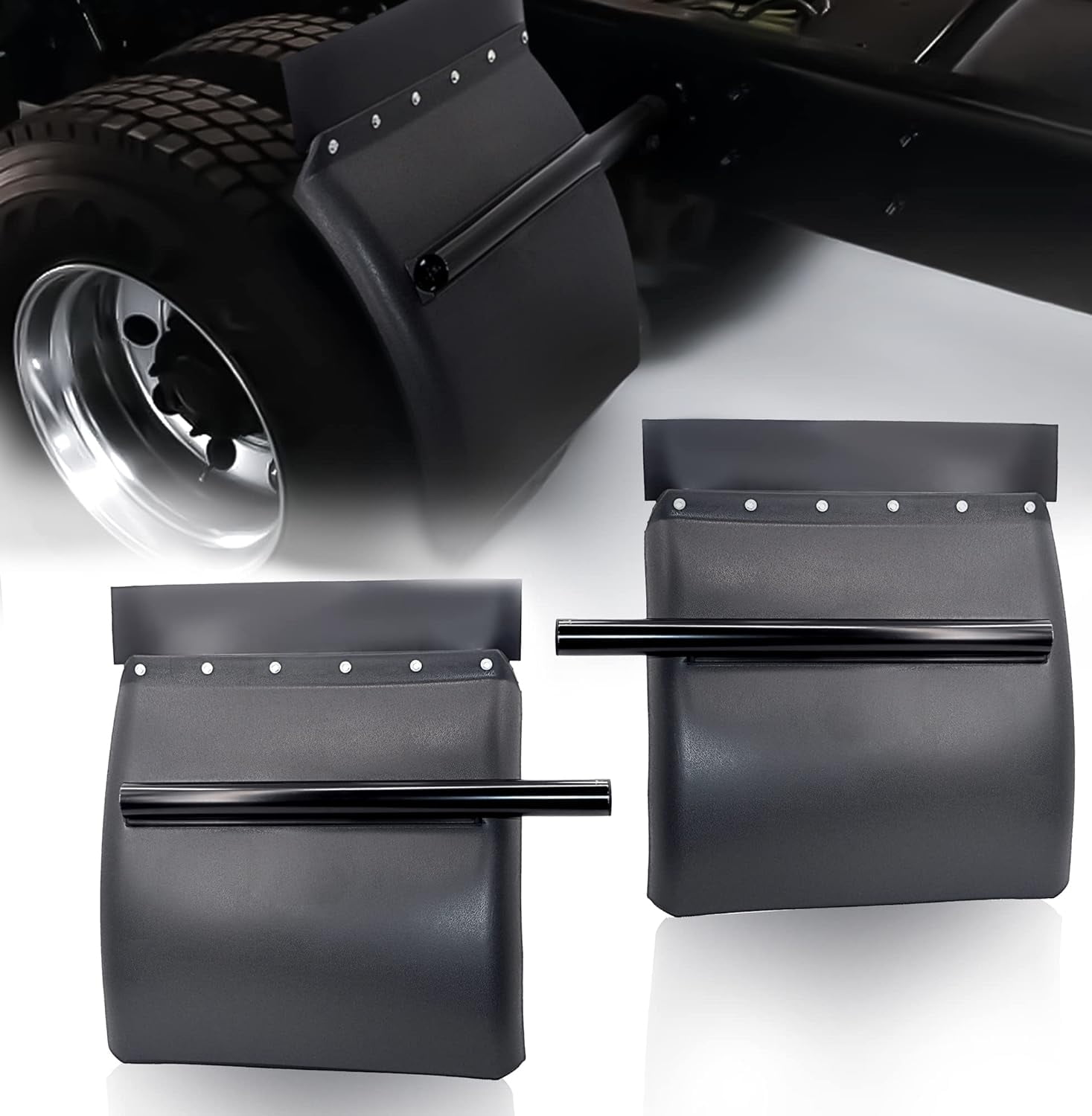Quarter Fenders for Semi Truck, 24" x 24" Black Poly, Tube Bracket and ...