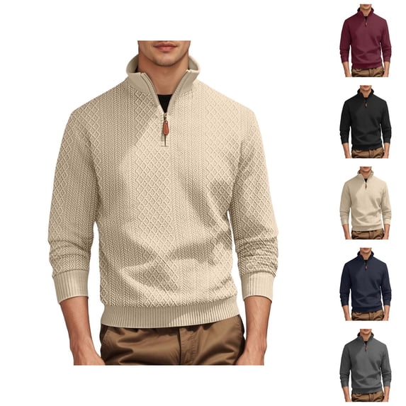 Quarter Zip Pullover Men 2026 Fall Winter Long Sleeve Jacquard Stand ...