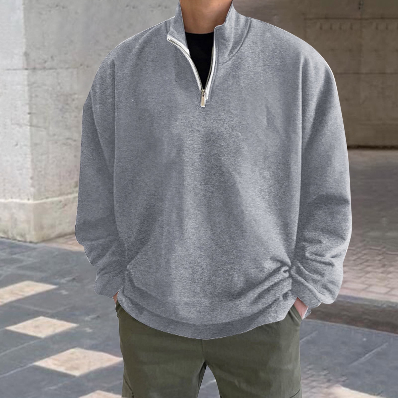 Quarter Zip Pullover Men Fall and Winter Hoodless Half Zipper ...