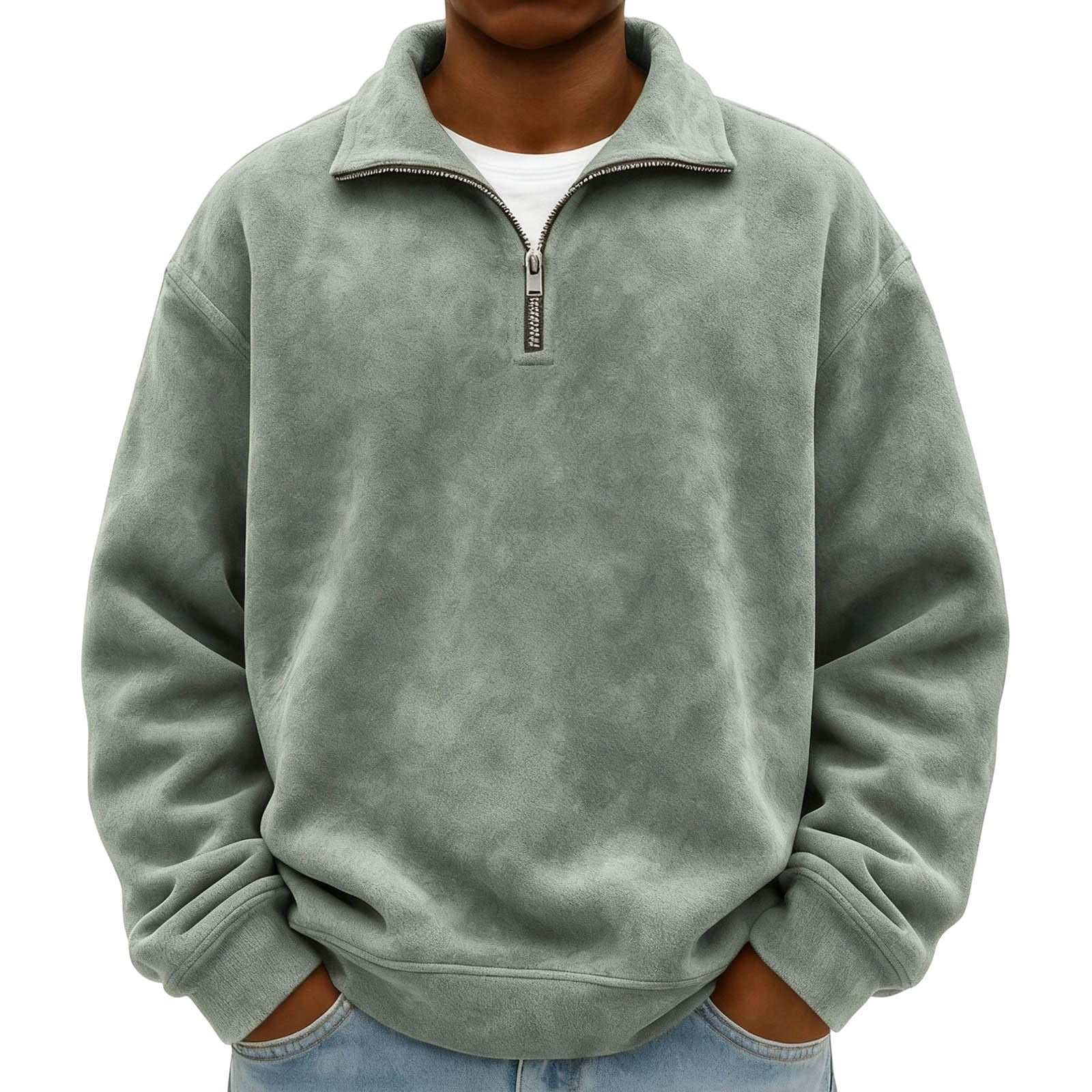 Quarter Zip Pullover Men Mock Neck Sweatshirt Long Sleeve Loose Fit ...