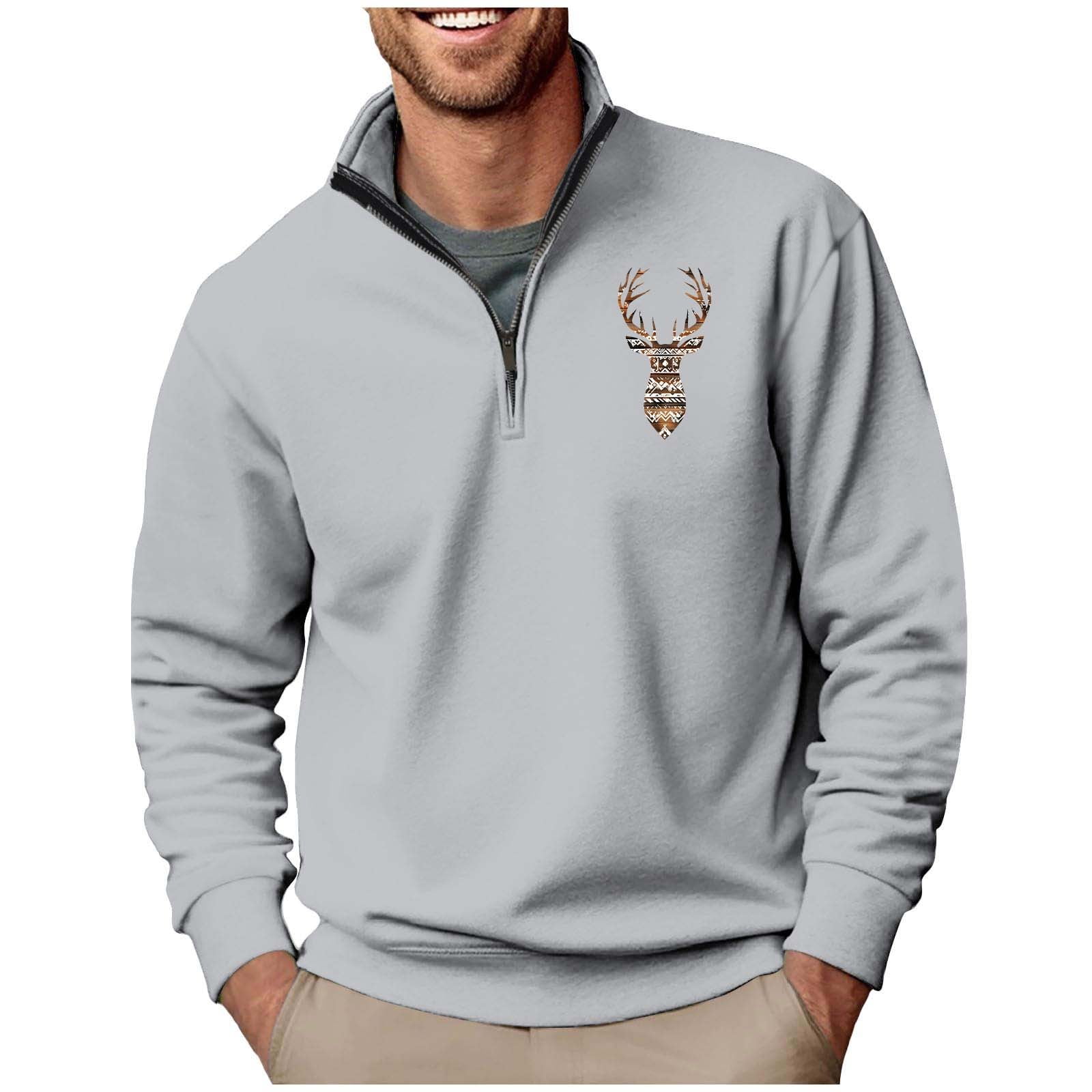 Quarter Zip Sweatshirts Men, Men's Sweatshirt Deer Printed Polos Shirts ...
