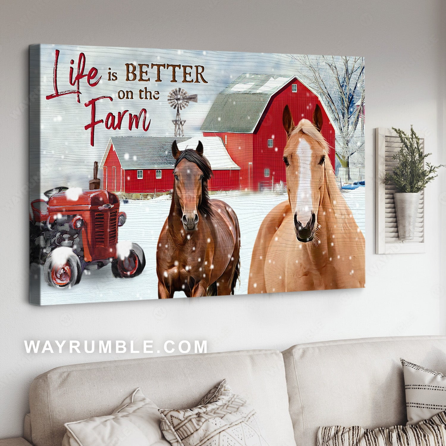 Quarter horses, Winter painting, Red tractor, Life is better on the ...