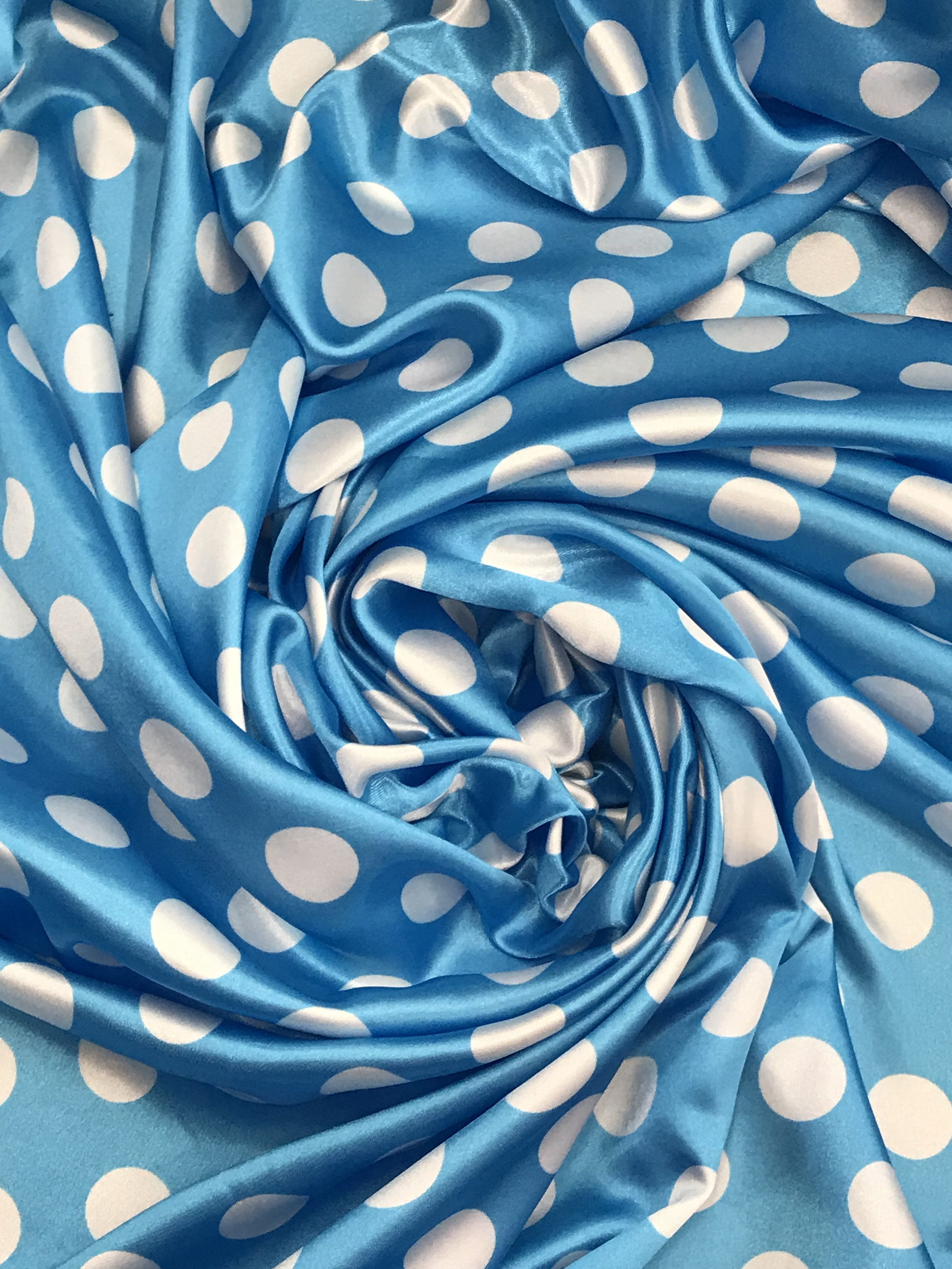 Quarter size polka dots on silky satin charmeuse, 60" wide, sells by the yard, White Dots ...