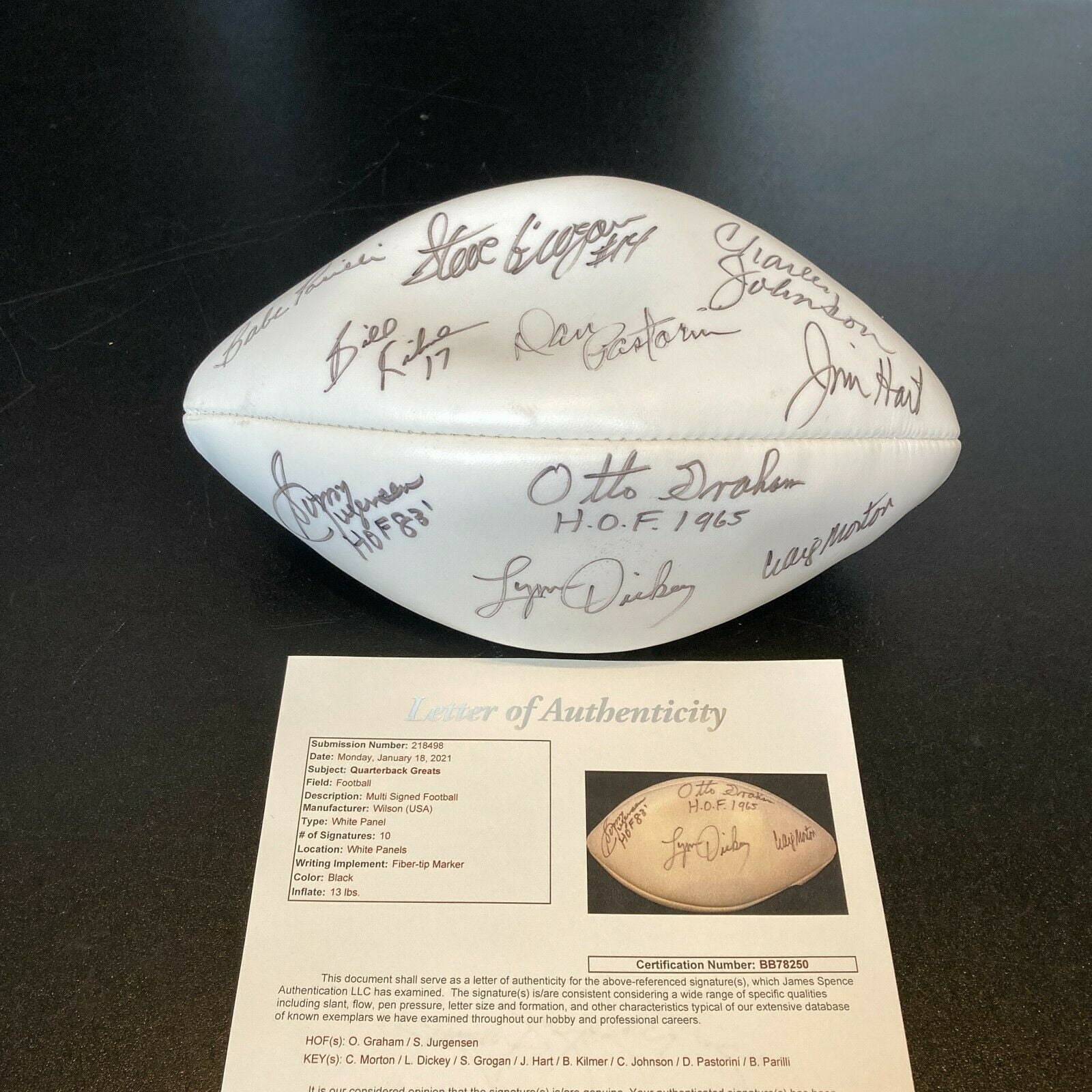 Quarterback Legends Multi Signed Football Sonny Jurgensen Otto Graham ...