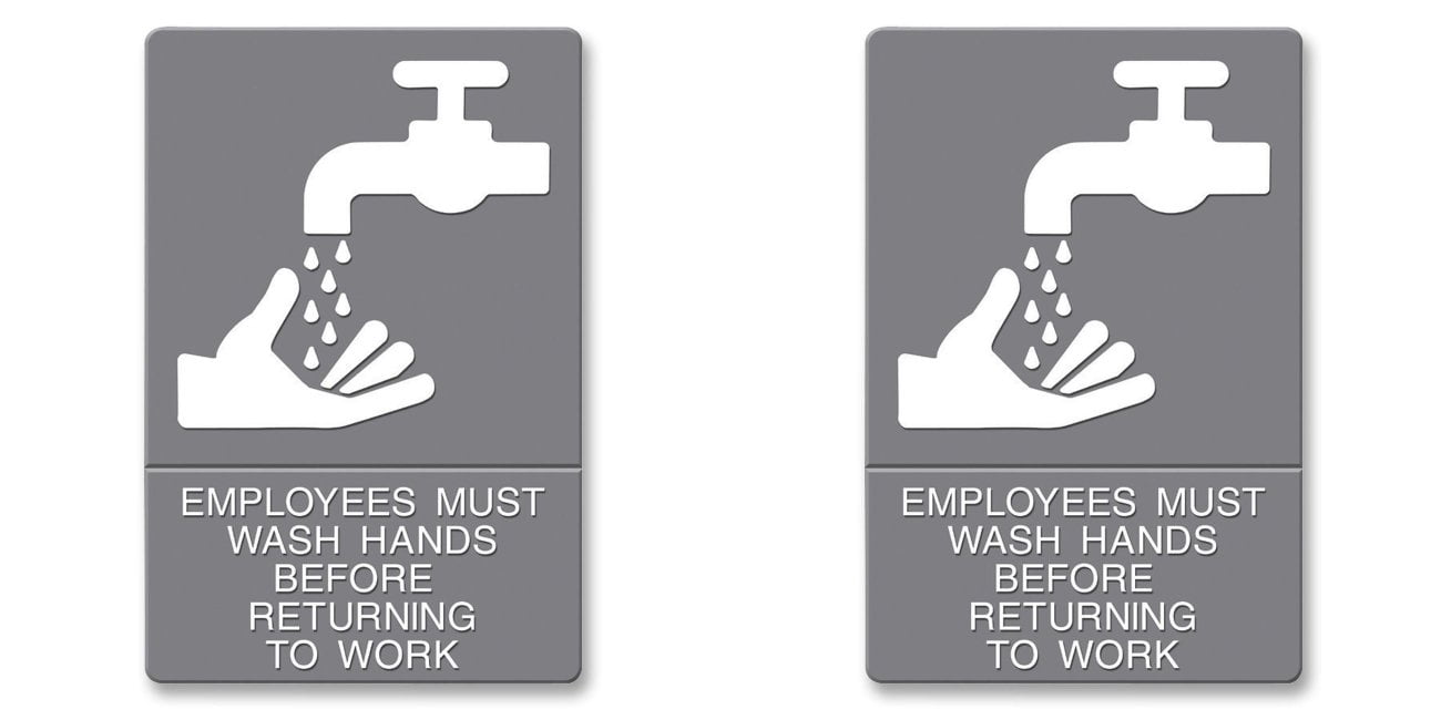 Quartet ADA Hygiene Sign, "Employees Must Wash Hands..." Tactile Symbol ...