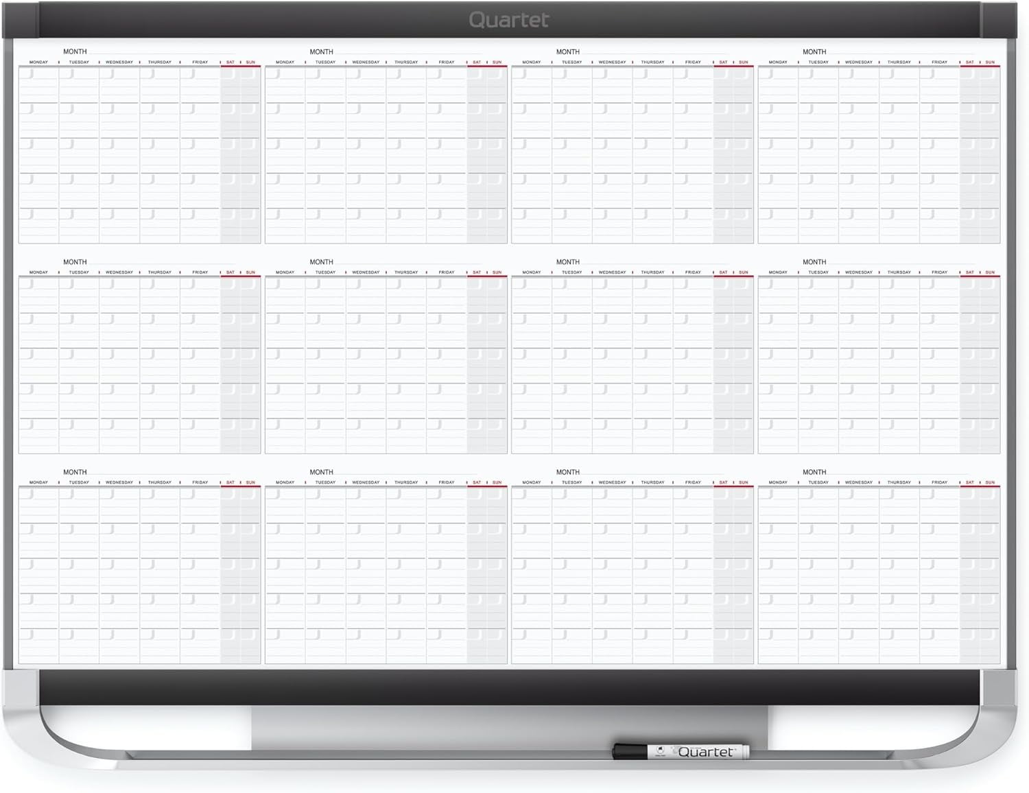 Quartet Dry Erase Calendar Board, Planner, Magnetic Whiteboard, 3' x 2', Total Erase Surface ...