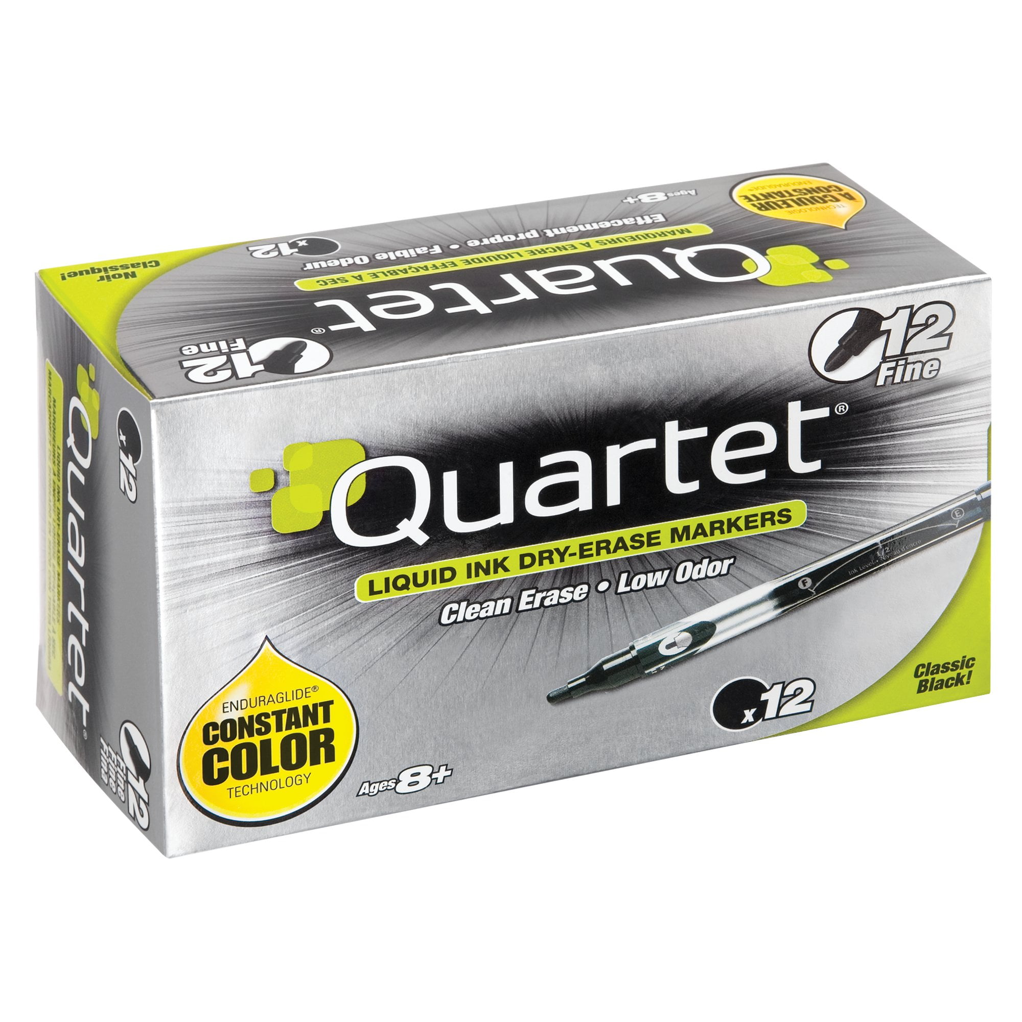 Quartet EnduraGlide Dry-Erase Markers, Fine Tip, Black, 12 Pack ...