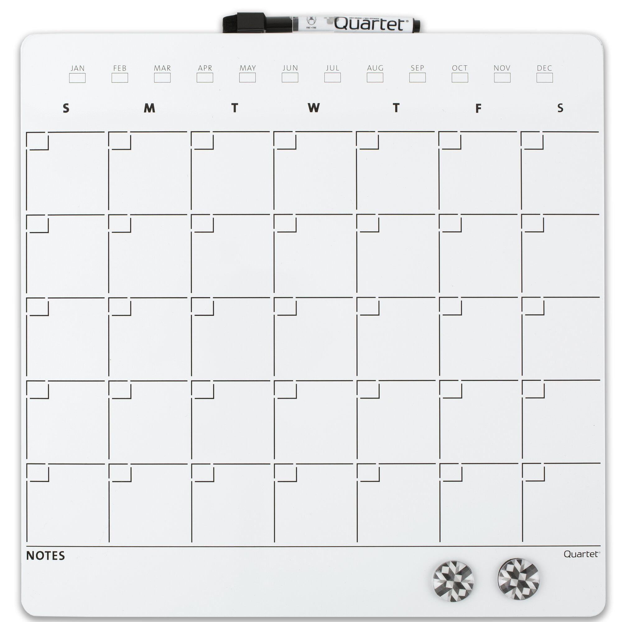 Quartet Magnetic Dry-Erase Calendar Board, 14" x 14", Frameless ...