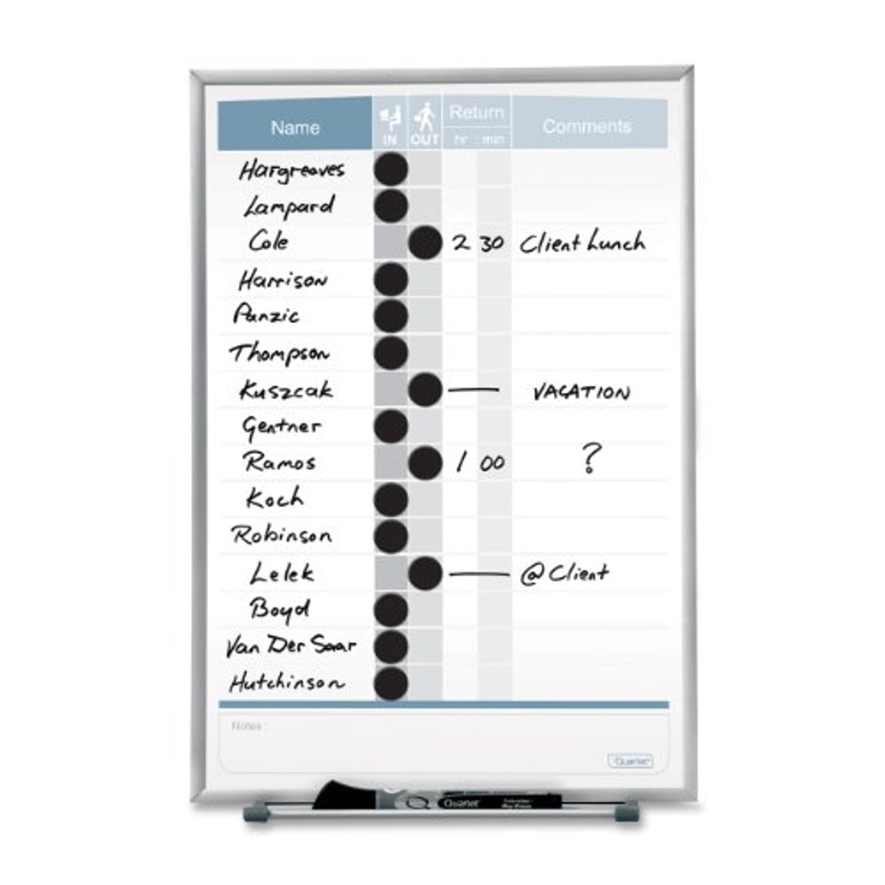 Quartet Matrix In/out Magnetic Board - 16" Height X 11" Width - White ...