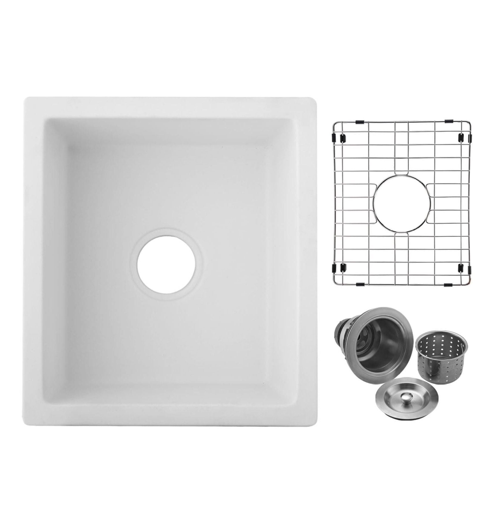 Quartz 18" L X 16" W Undermount Bar Sink With Grid And Strainer White ...