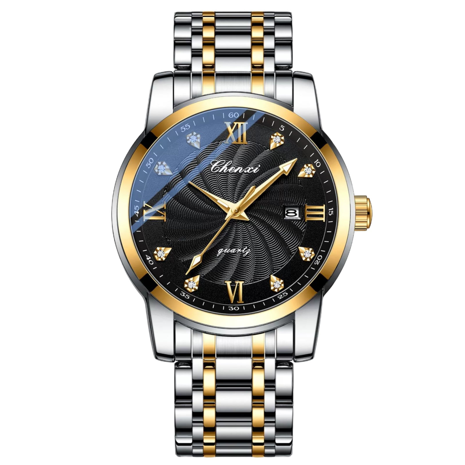 Quartz Analog Watches for Men Silver Dress Gold Classic Luxury Big ...