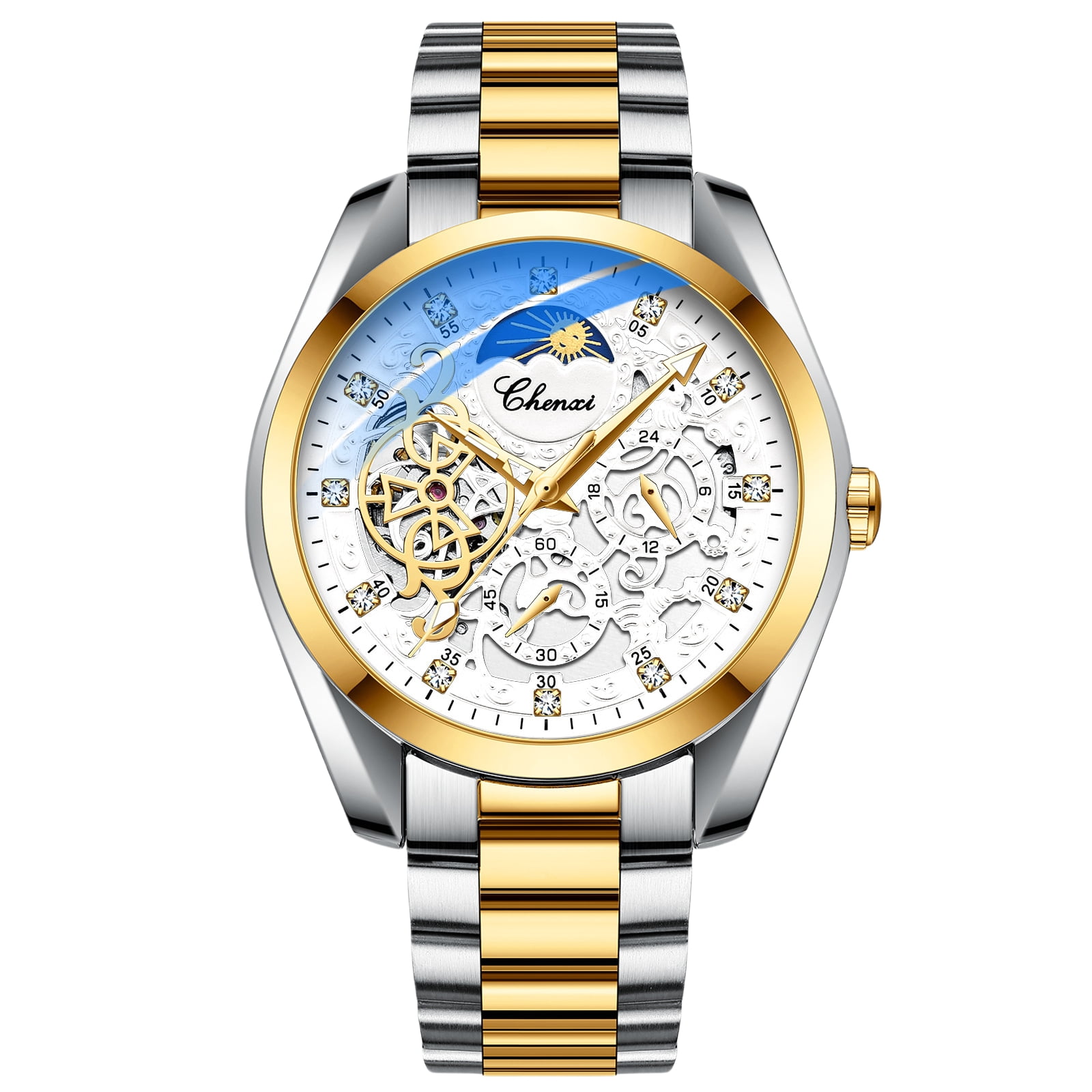 Quartz Analog Watches for Men Silver Dress Gold Classic Luxury Big ...