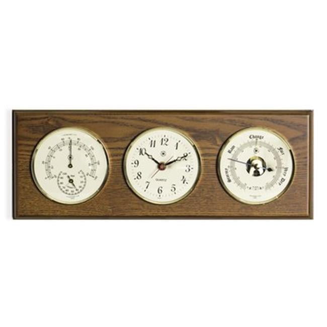 Quartz Clock Barometer & Thermometer with Hygrometer on Oak Wood ...
