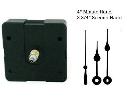 Quartz Clock Movement Kit with 4" Black Spade Hands for Dials up to 1/2 ...