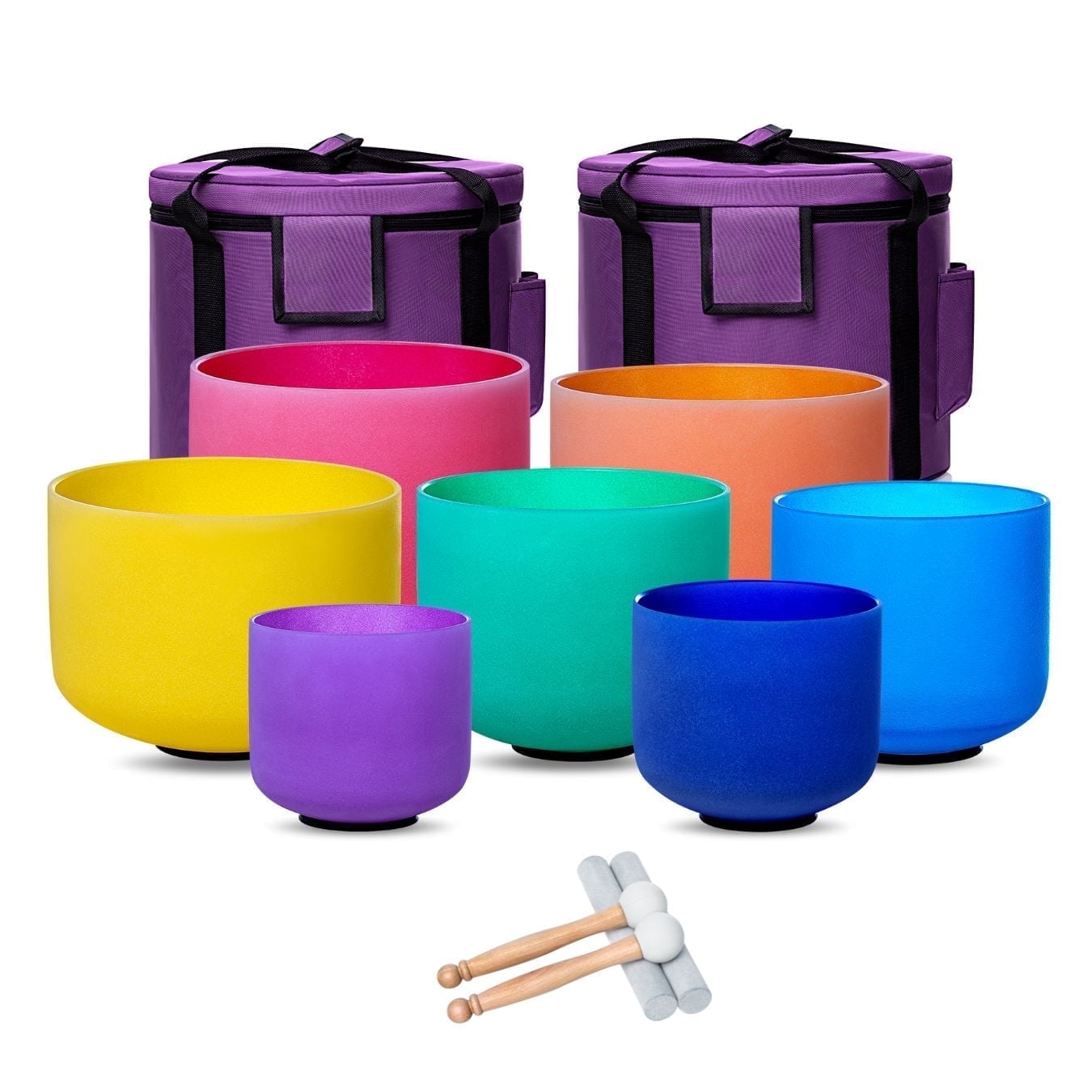 Quartz Crystal Singing Bowls Set of 7 6-12 inch Color for Healing ...